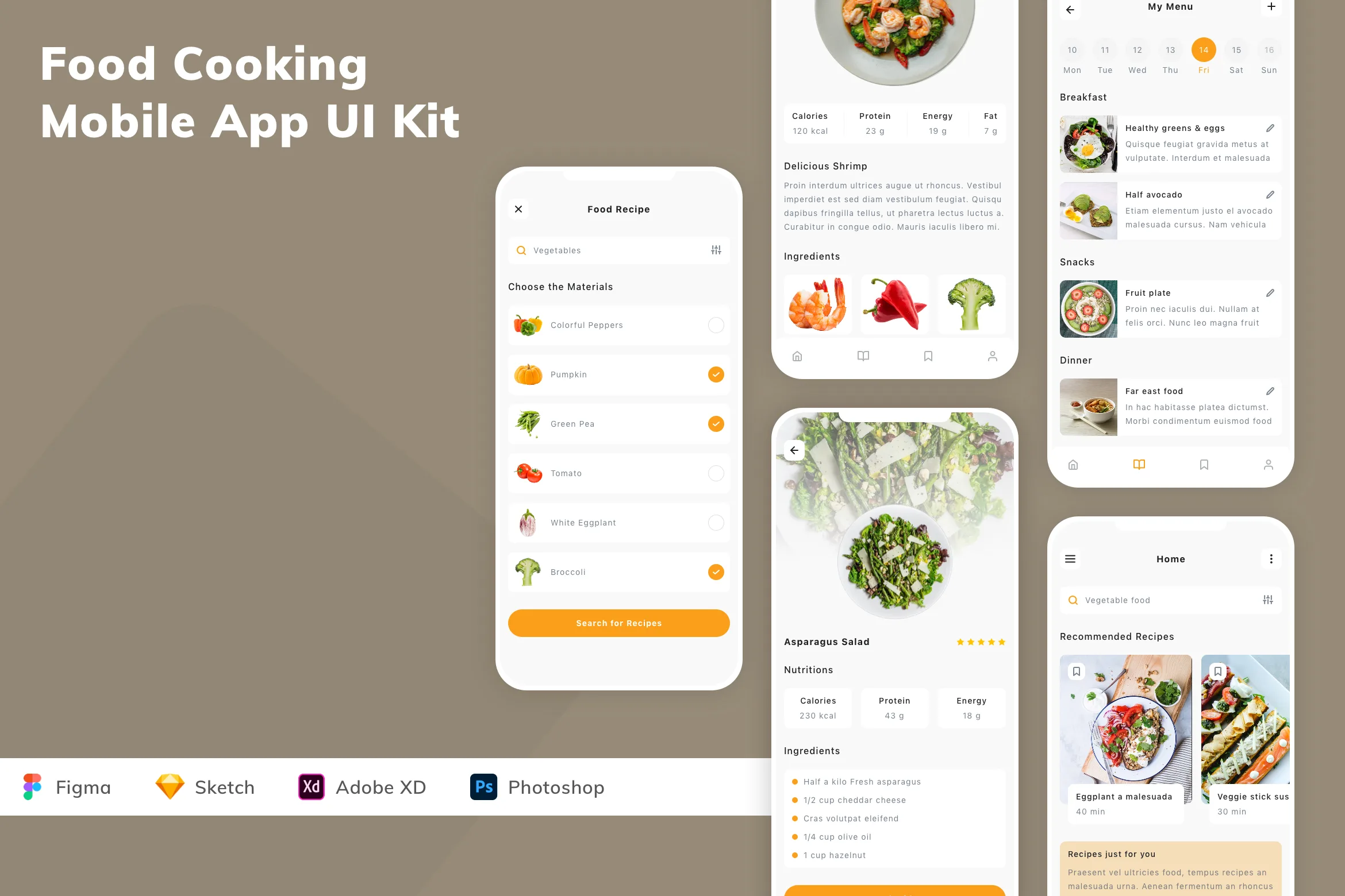 Food Cooking Mobile App UI Kit for Figma, Sketch & XD | UIworkshop