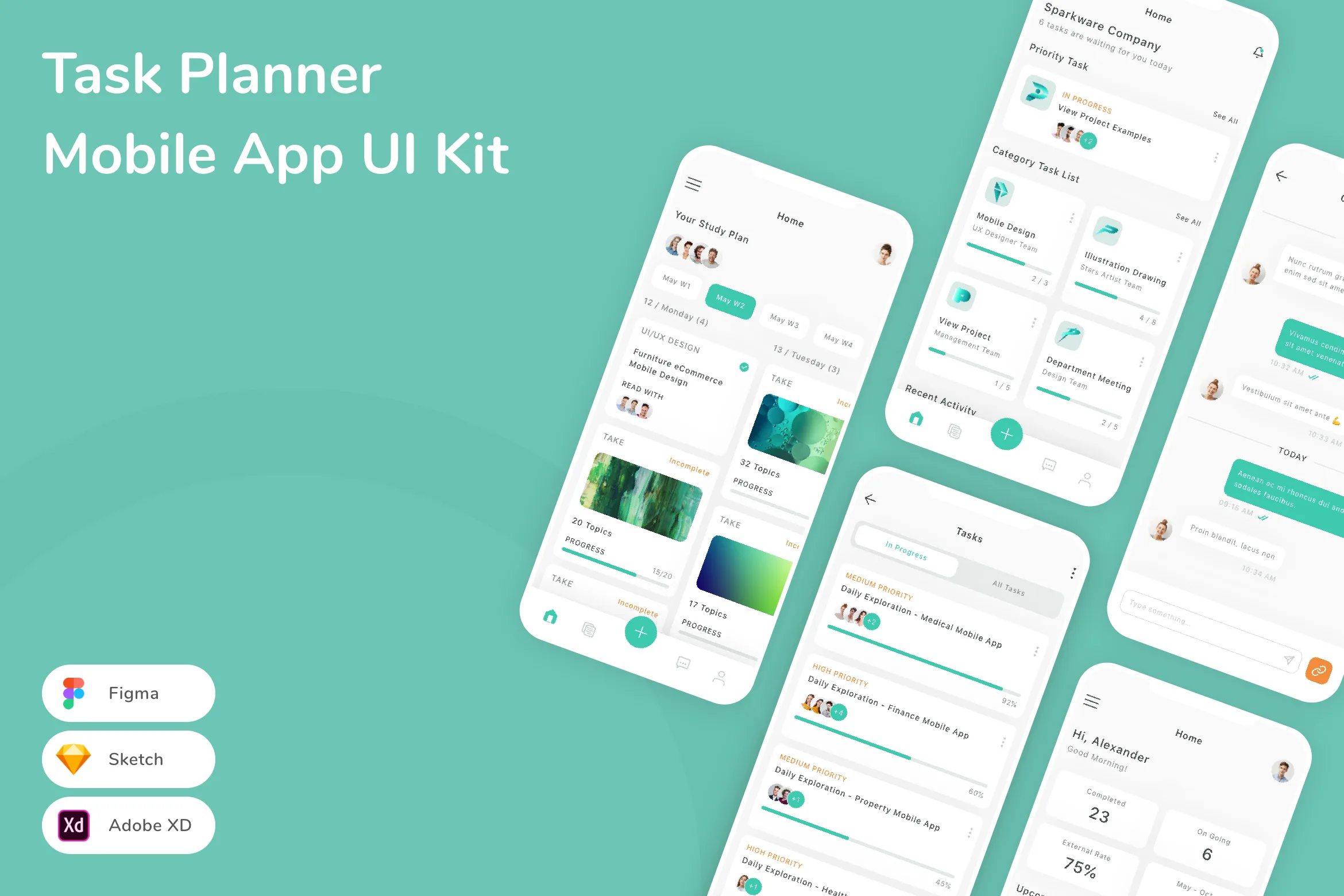 Task Planner Mobile App UI Kit for Figma, Sketch & XD | UIworkshop