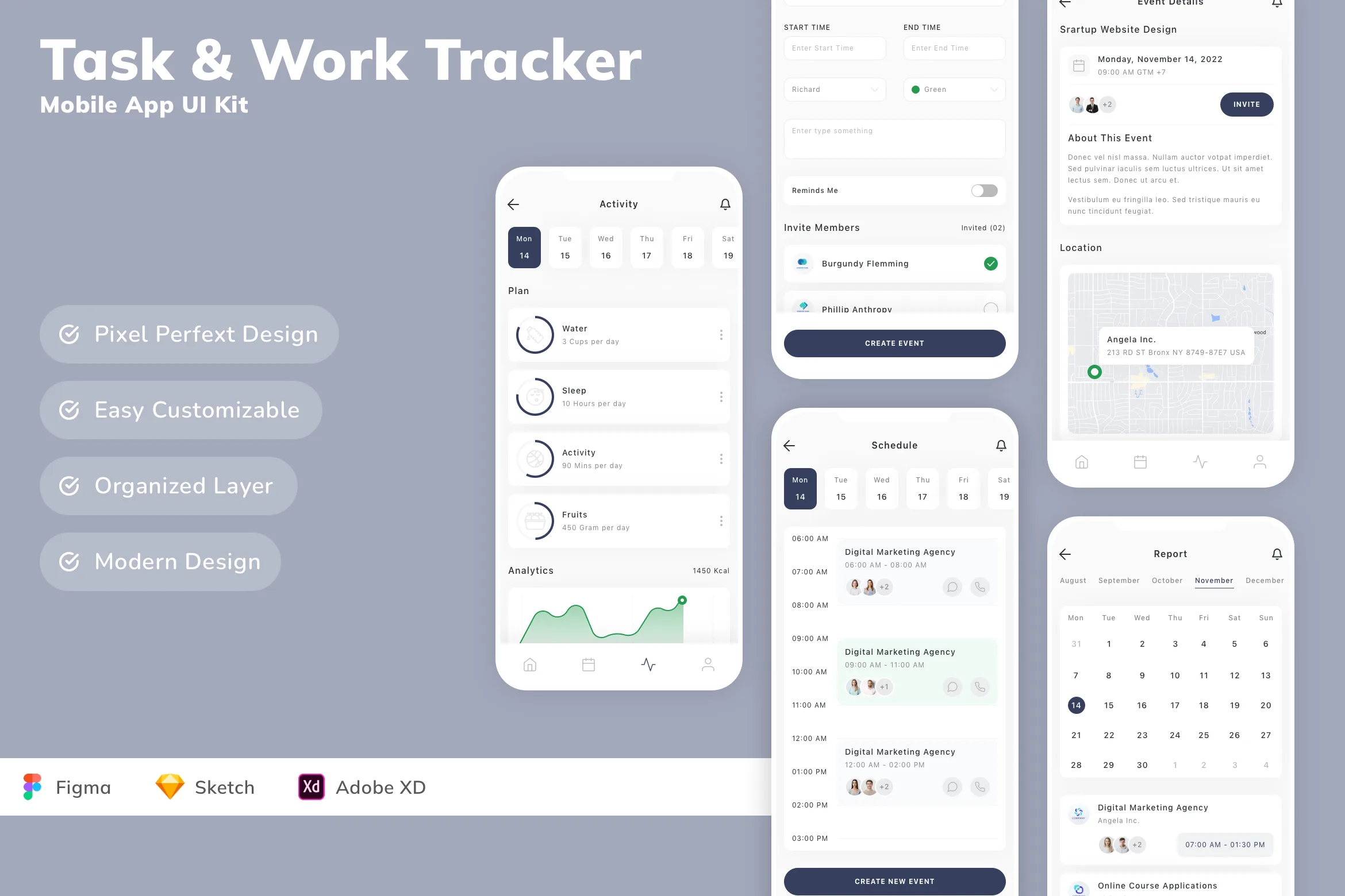 Task & Work Tracker Mobile App UI Kit for Figma, Sketch & XD | UIworkshop