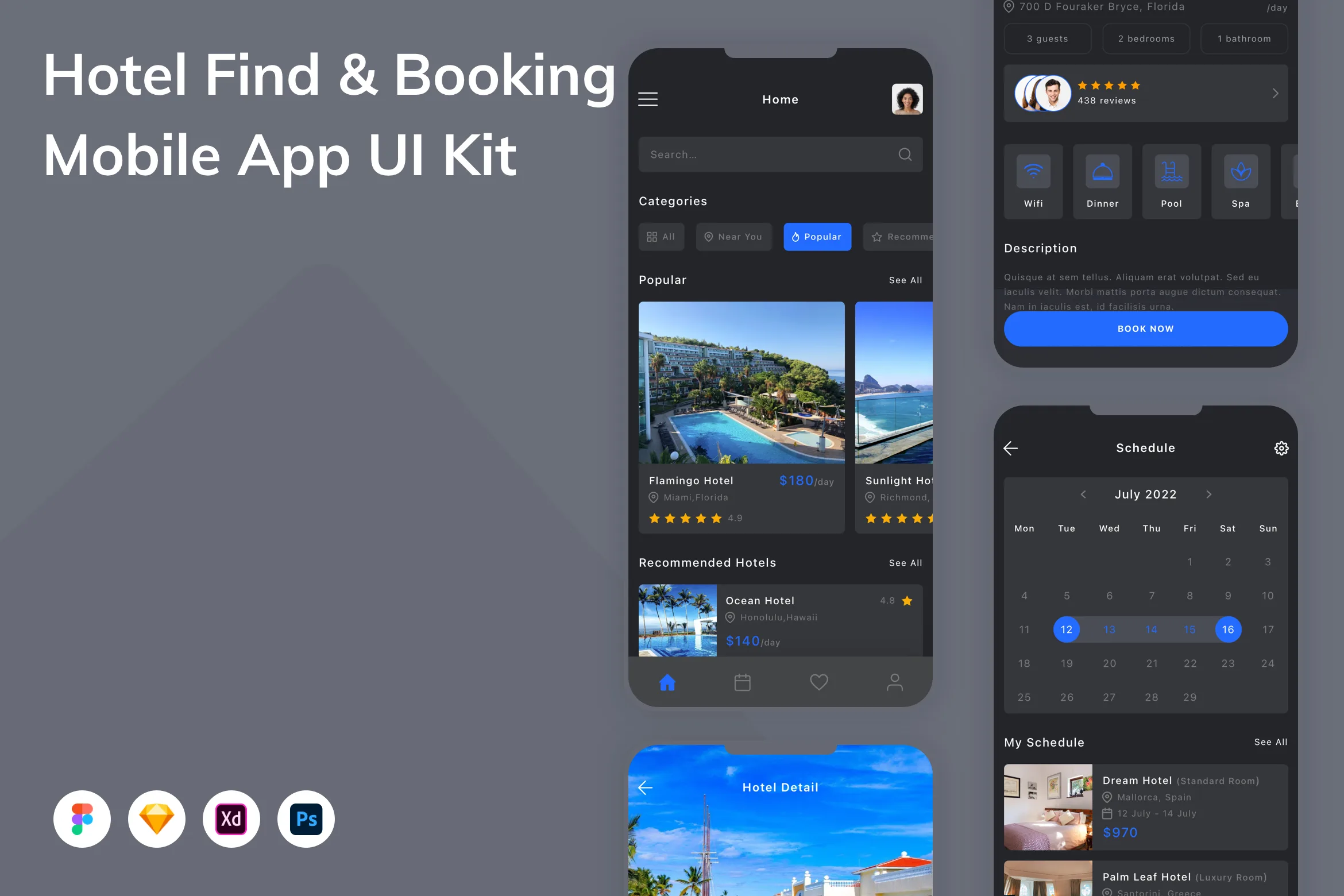Hotel Find & Booking Mobile App UI Kit for Figma, Sketch & XD | UIworkshop