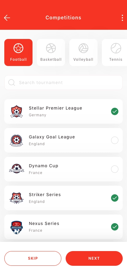 Livescore Sport Mobile App UI Kit for Figma, Sketch & XD | UIworkshop