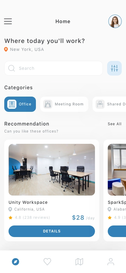 Coworking Space Mobile App UI Kit for Figma, Sketch & XD | UIworkshop